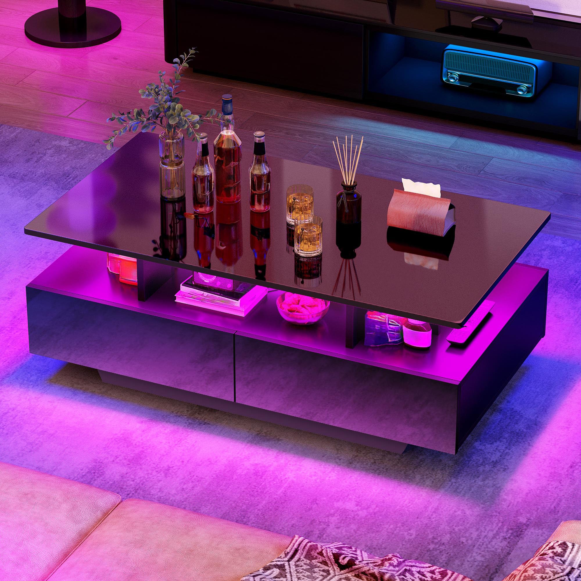 YITAHOME LED Coffee Table with Storage, High Glossy LED Coffee Tables ...