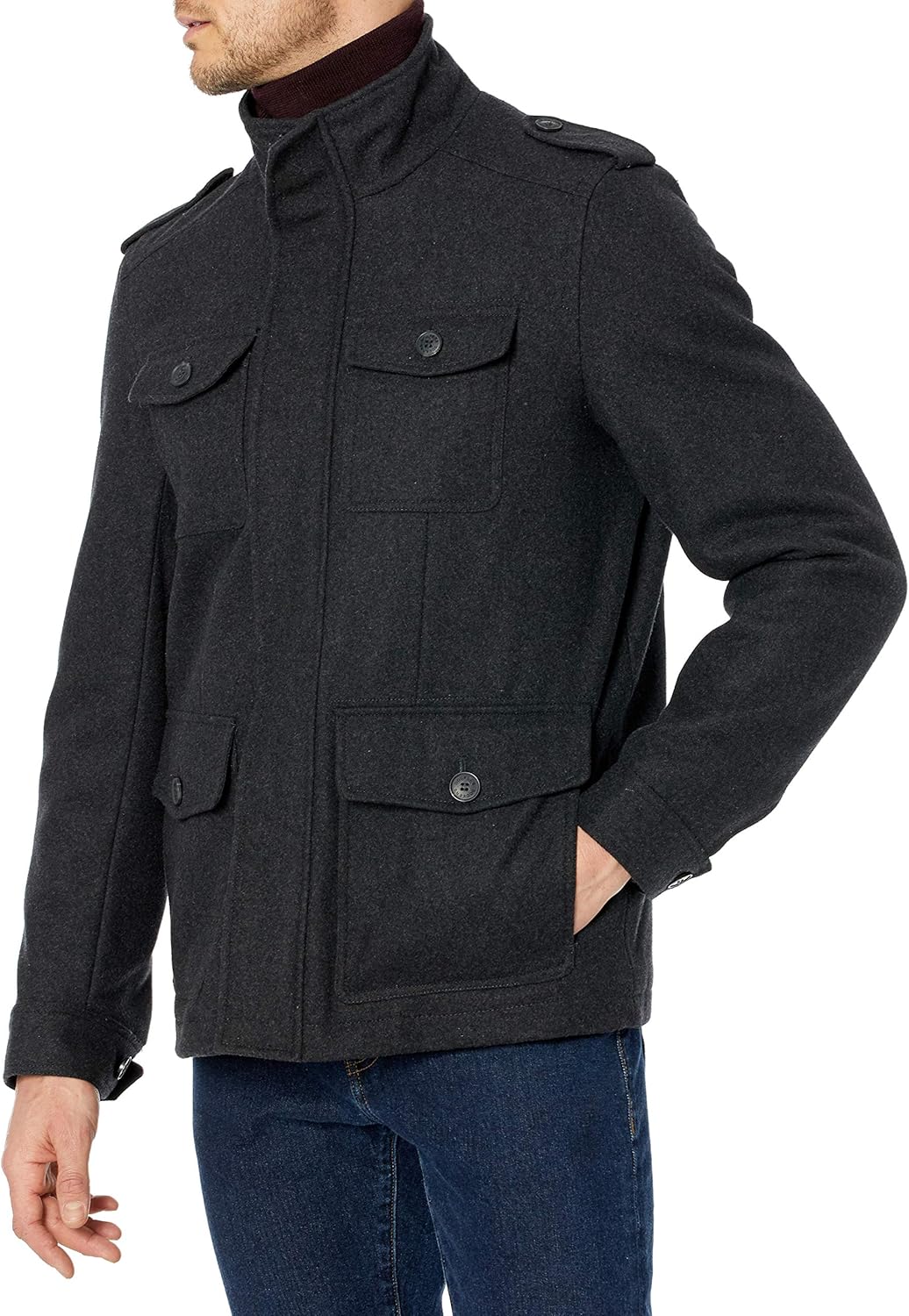 Dockers Men's Wool 4 Pocket Military Jacket, Charcoal, Medium: Amazon ...