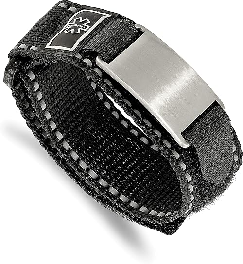 Amazon.com: Stainless Steel Brushed Black Nylon w/Adj. Velcro Close ...
