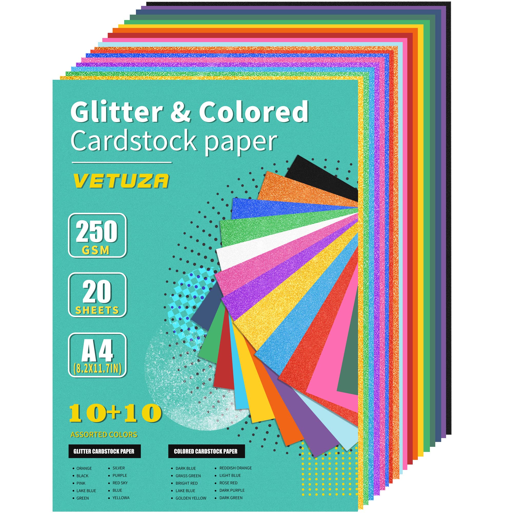 Mua 20 Sheets Glitter&Colored Cardstock Paper - 92lb./250GSM Cover, A4 ...