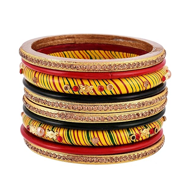 Buy The Lakh Yellow Green Red lac Lehariya chura Set | Greeen Red suhag ...