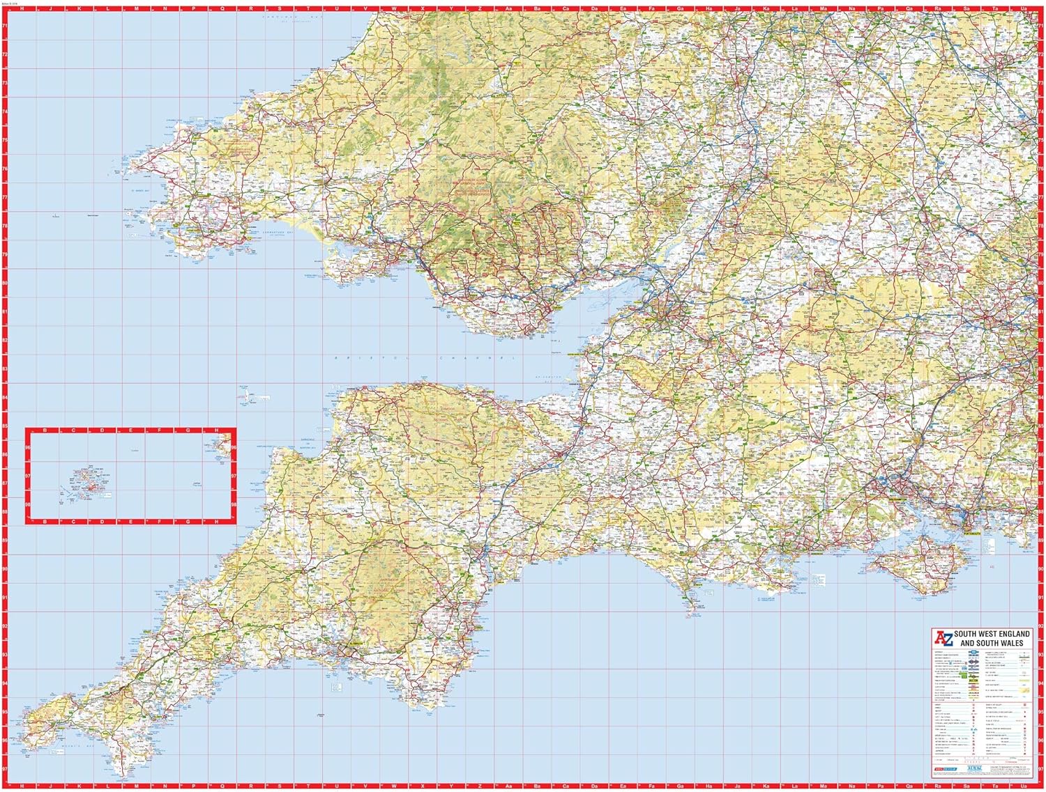 A-Z South West England and South Wales Road Map - 45.75" x 34.5" Paper ...