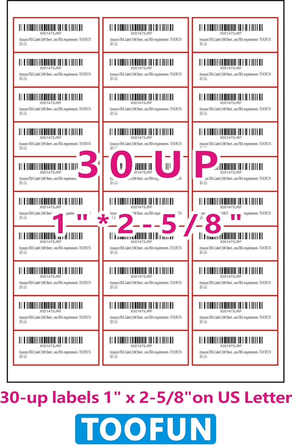Amazon FBA Label 100 Sheets 3000 Labels 30 up Labels 1 2 5 8 On US Letter White Self 