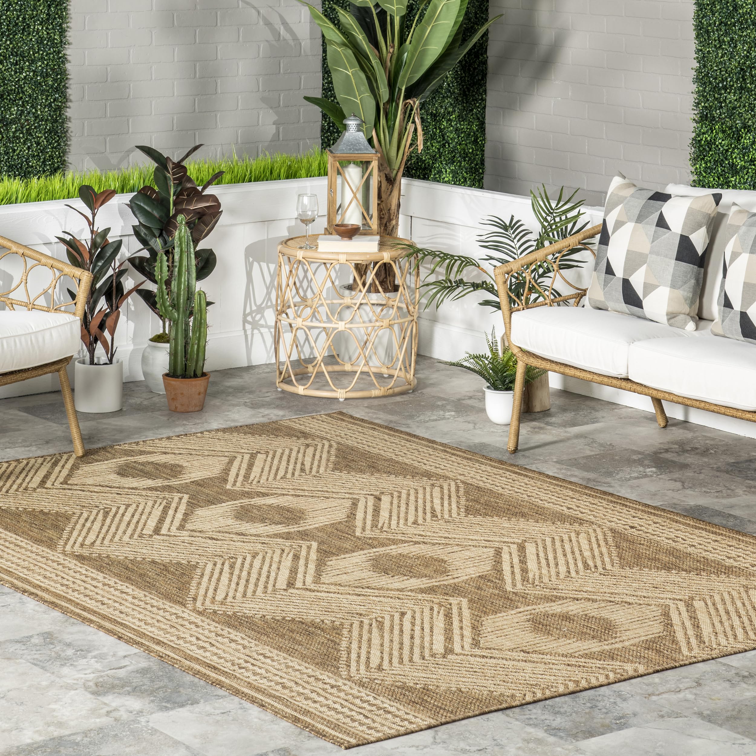 nuLOOM 10' x 12' Outdoor Tribal Geometric Area Rug, Stain Resistant ...