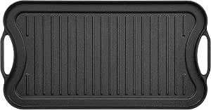 Amazon Basics Pre-Seasoned Cast Iron Reversible Grill/Griddle : Amazon ...