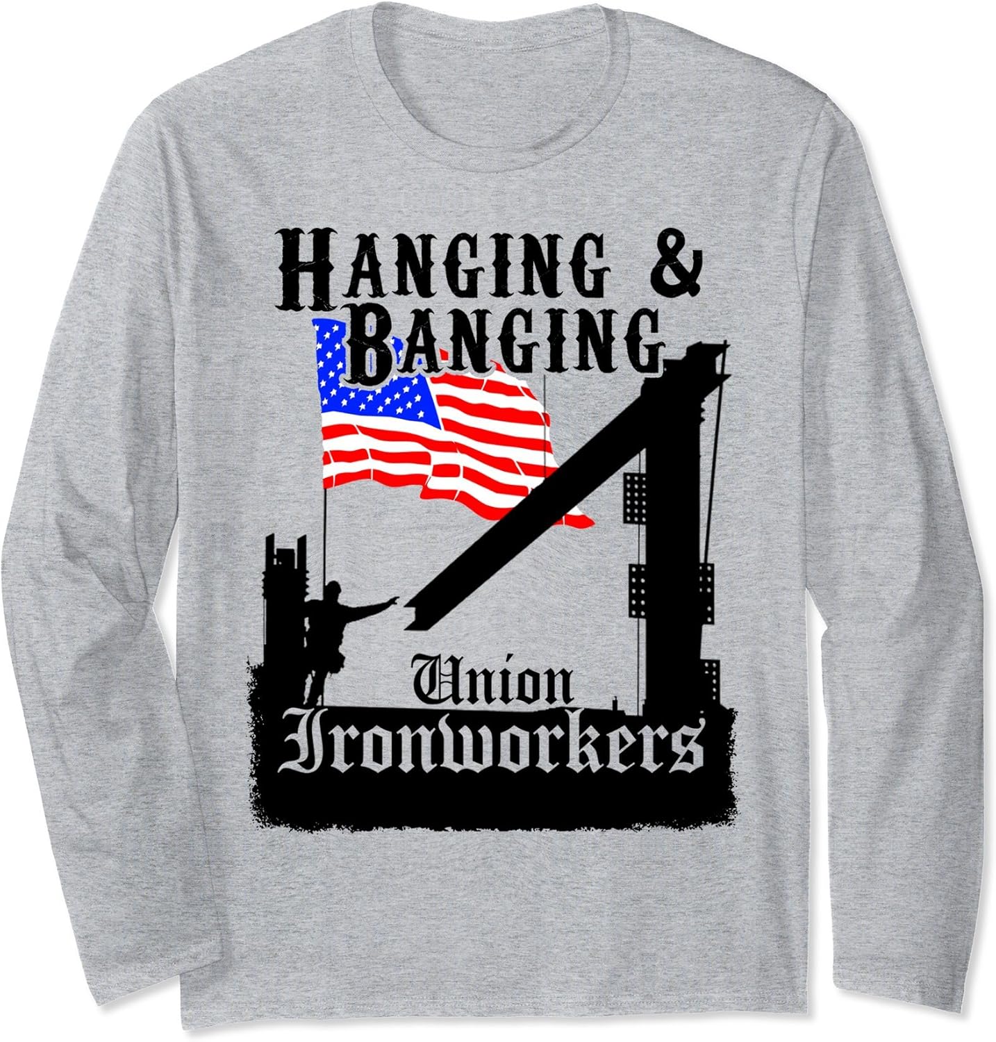 Amazon.com: Union Ironworkers Hanging & Banging American Flag Shirt ...