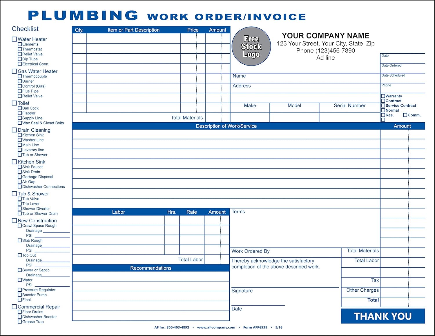 Amazon.com : Plumbing Work Order/Invoice, 3 Copy (Triplicate) 11"x8.5 ...