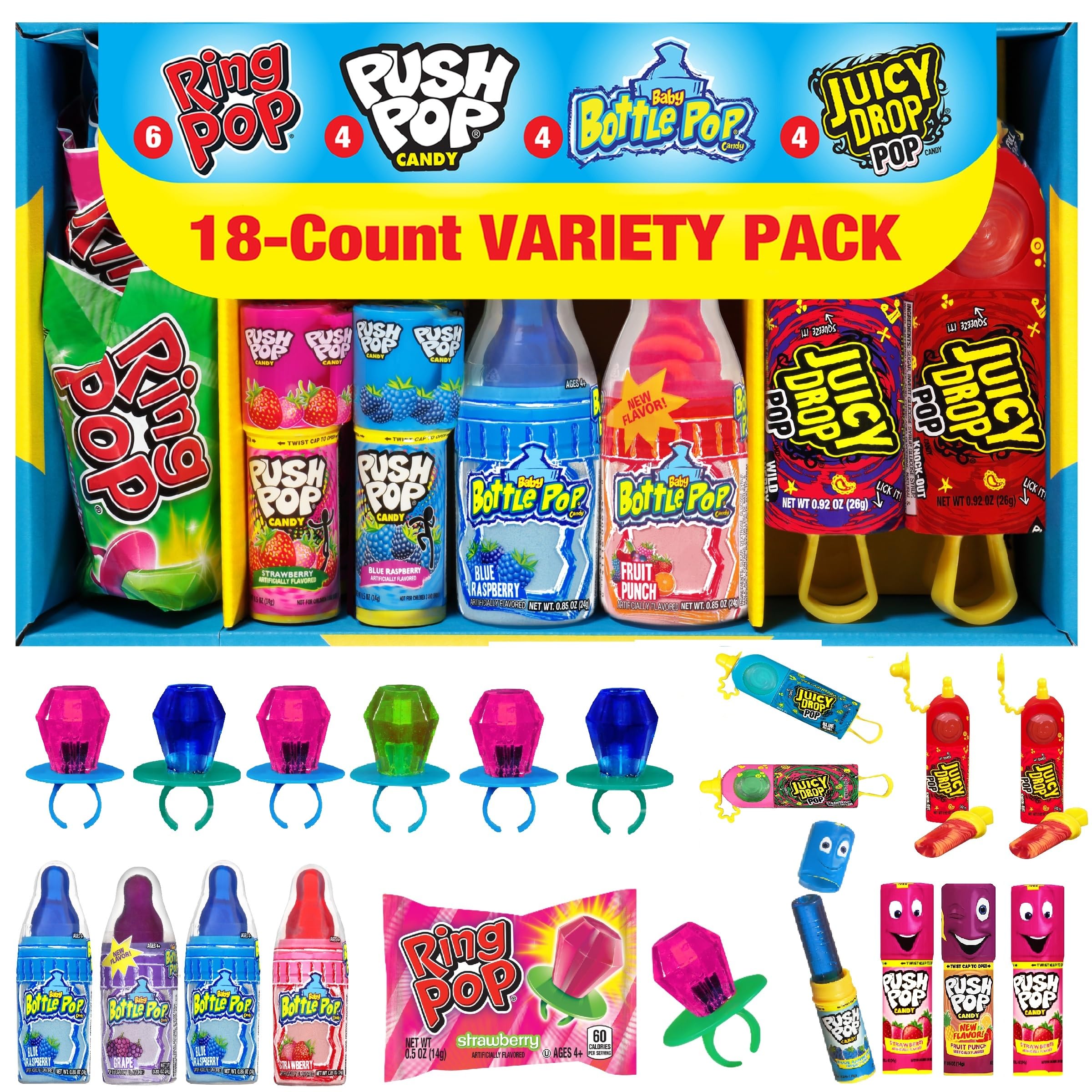Mua Candy Variety Pack - 4 Count Assorted Lollipops - Ring Pop, Push ...