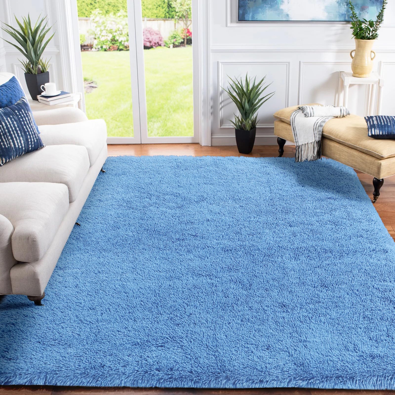 XSIVOD Sky Blue Fluffy Area Rugs for Living Room Bedroom, 5x8 Ultra ...