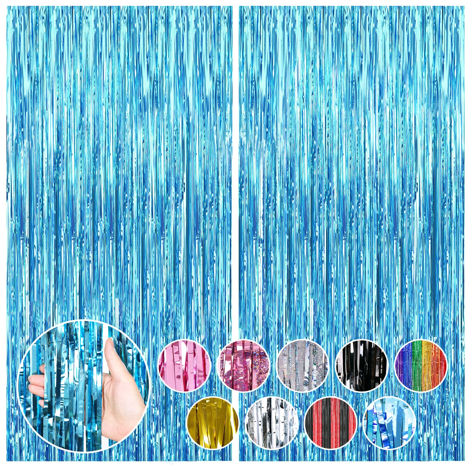 RUBFAC 2 Pack Blue Backdrop Party Decorations Tinsel Foil Fringe ...