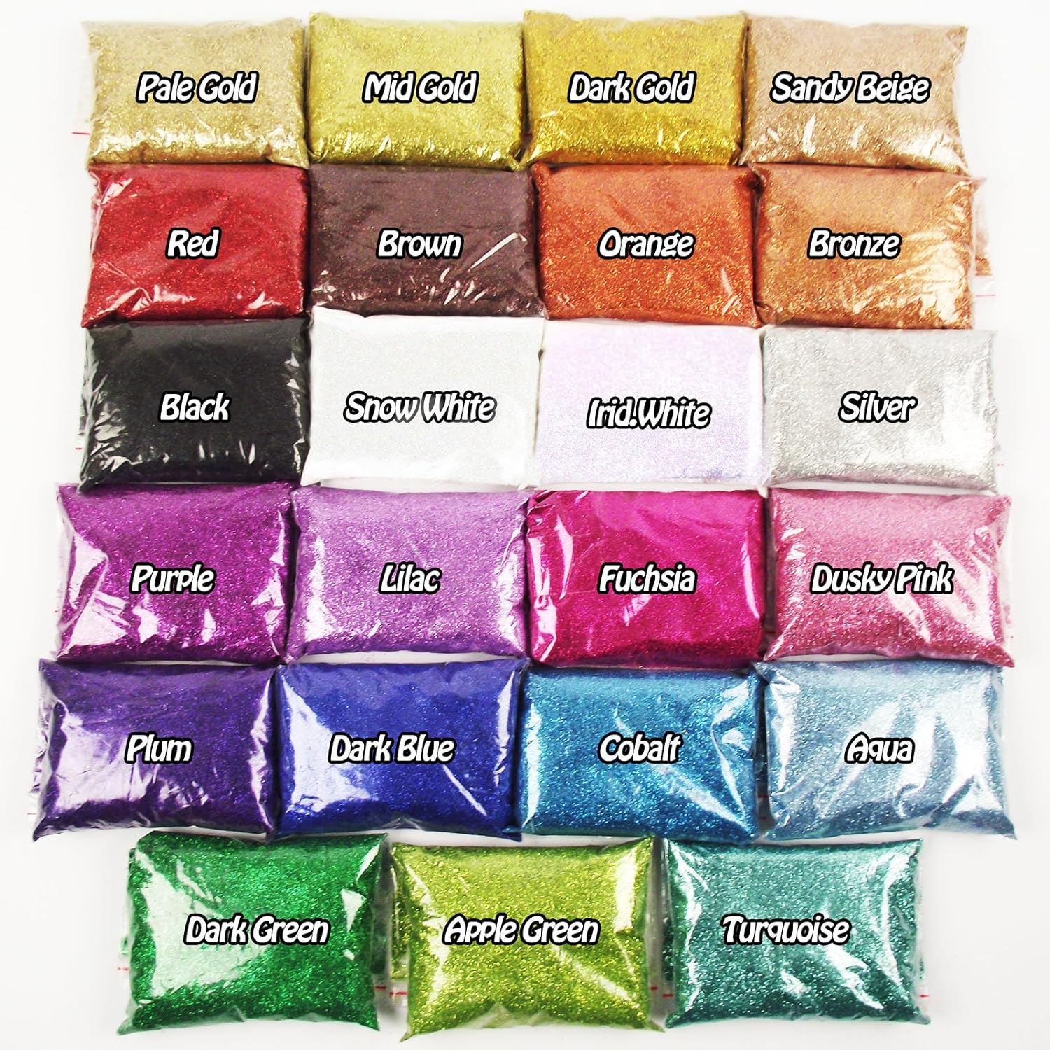 Pack of 20 Mixed Colour Fine Glitter Packets in 5g or 10g (10g): Amazon ...