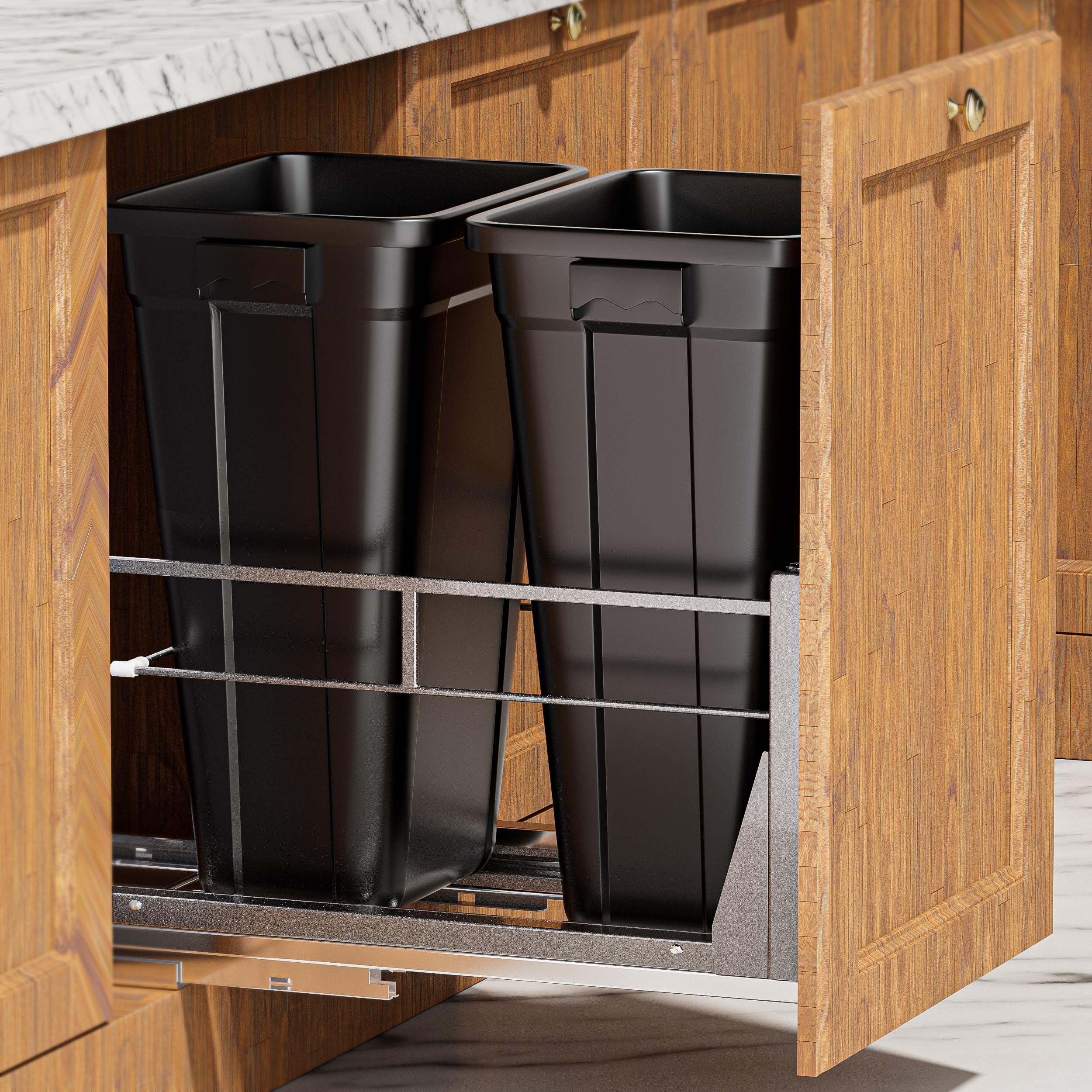 YJHome Pull Out Trash Can Under Cabinet with 2 * 10Gal Garbage, Cabinet ...