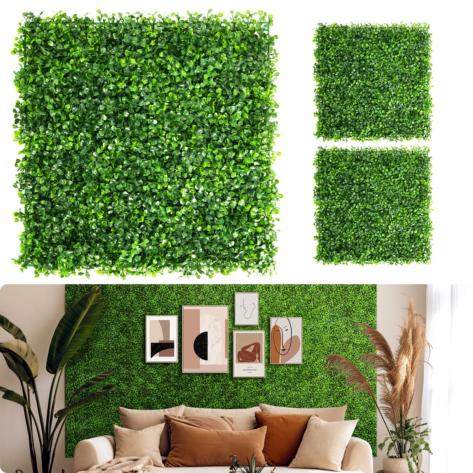 Aboofx Artificial Grass Wall Panels, 12 Pack 10x10in Green Wall Decor ...