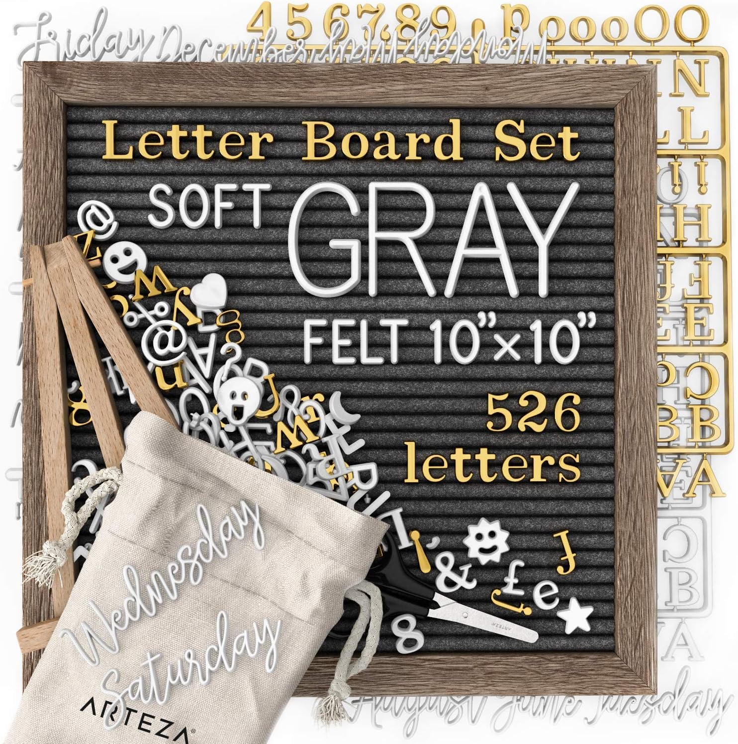 Arteza Grey Felt Letter Board Set, 10×10 Inches, With 526 Changeable ...