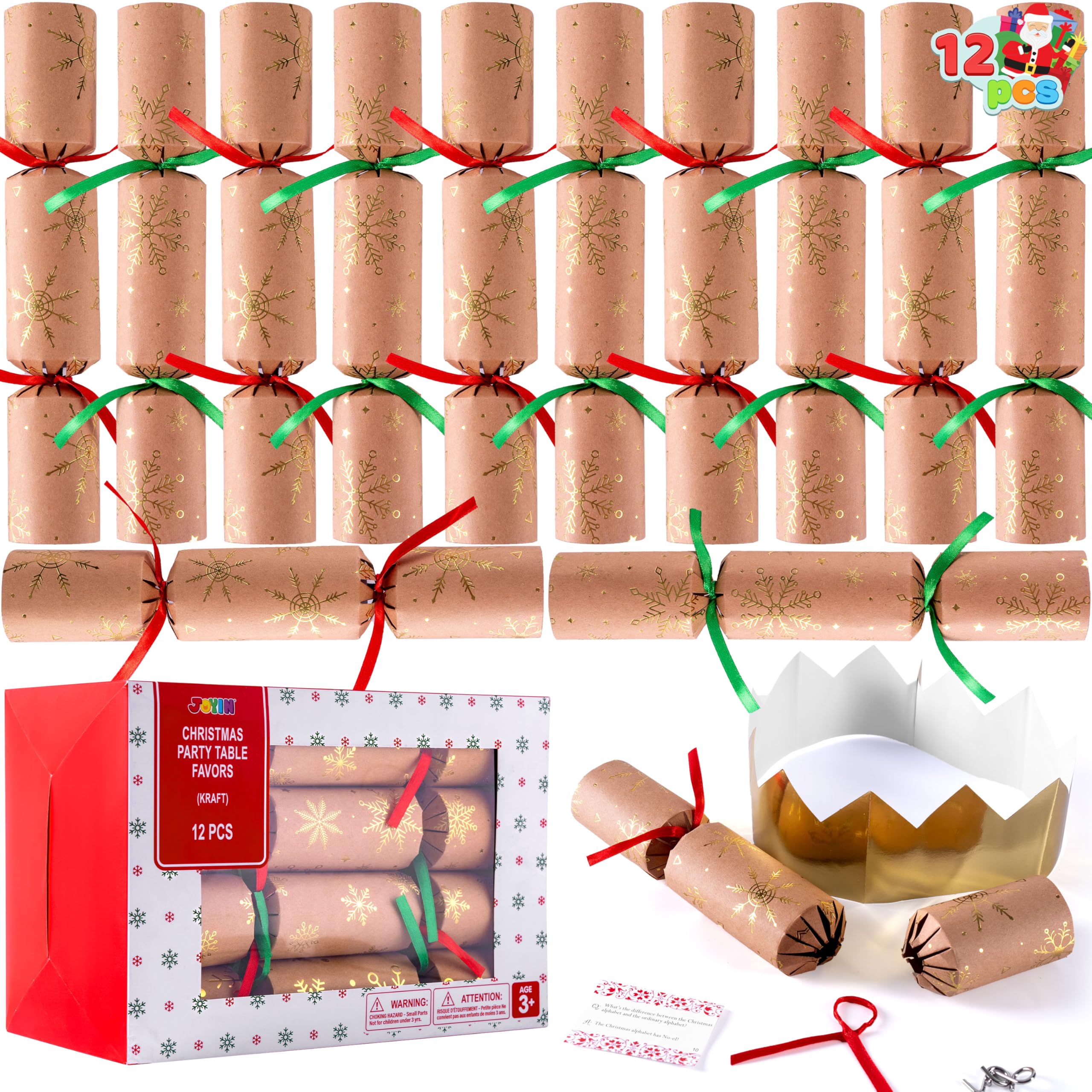 JOYIN 12 Pack Christmas Non-Snap Party Favor, Kraft Snowflake Party ...