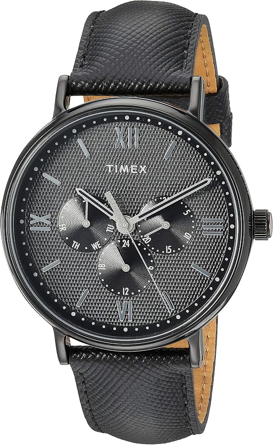 Timex Southview 41mm Multifunction Leather Strap Watch 41 mm Blackout ...