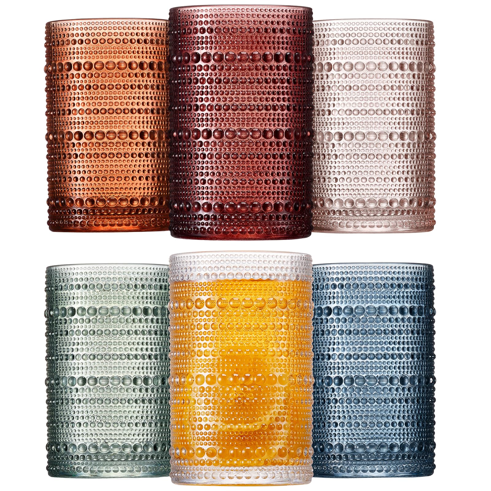 Mfacoy Colored Hobnail Drinking Glasses Set of 6, 12oz Vintage Kitchen ...