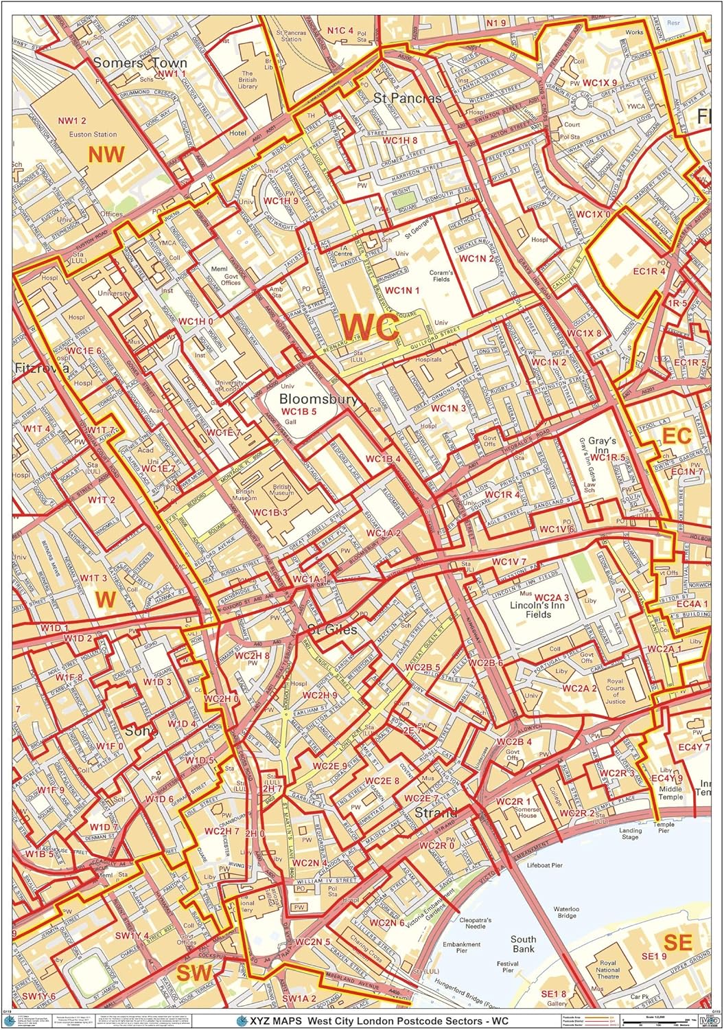 West City London – WC – Postcode Wall Map – 33.25″ x 47″ Matte Plastic ...