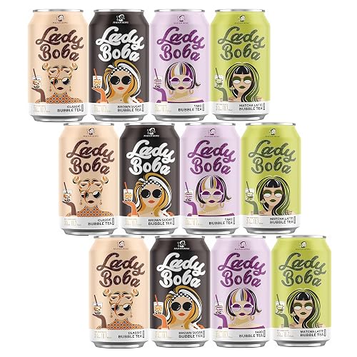 (Pack of 12) Lady Boba 12 Cans. Milk Bubble Tea with Boba Pearls in a ...