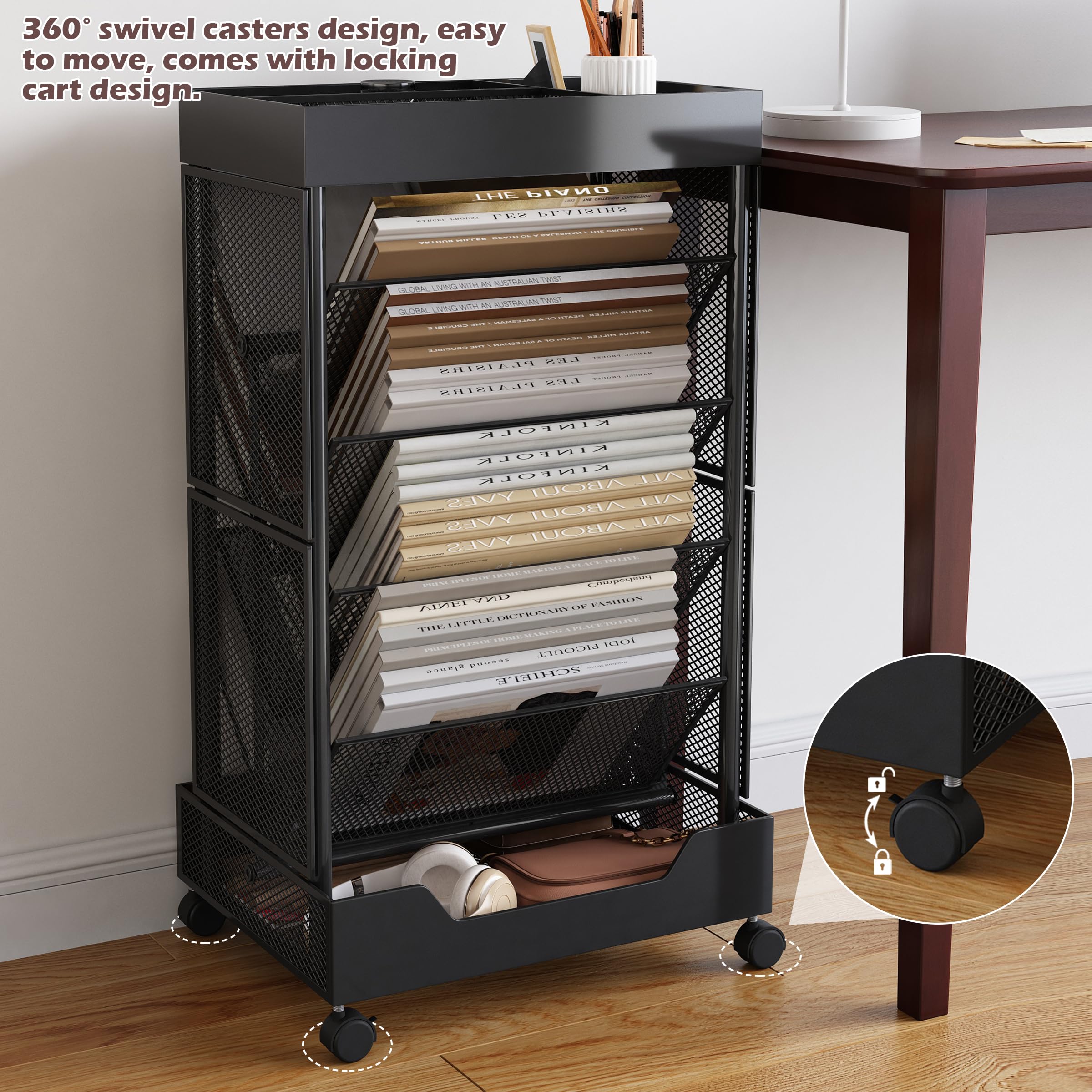 Bookshelf With Wheels Rolling Bookshelf Organiser, Mobile Bookcase ...