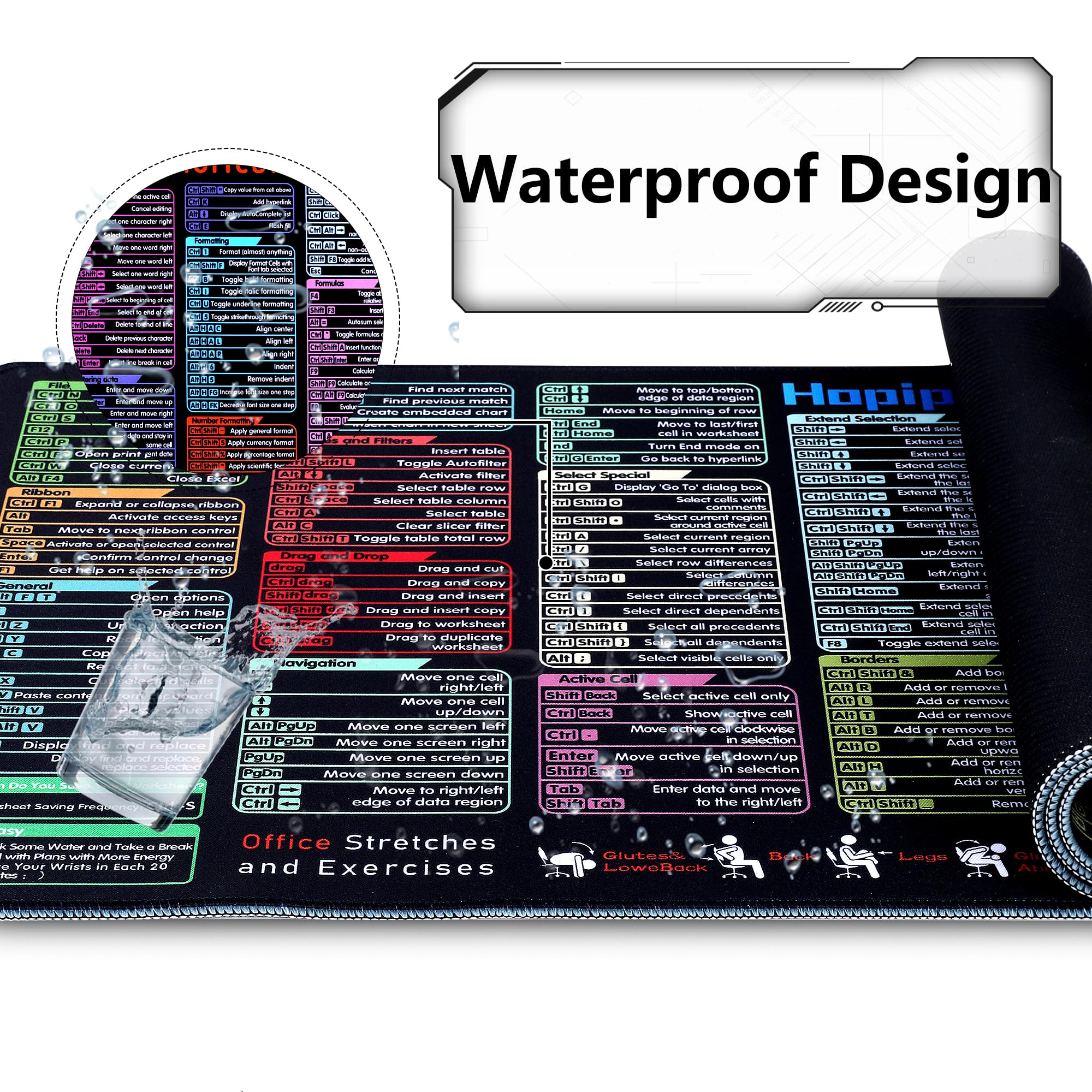 Office Excel Cheat Sheet Desk Pad, Gaming Excel Shortcuts Mousepad ...