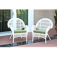 Amazon.com: Jeco Wicker Chair with Green Cushion, Set of 2, White ...
