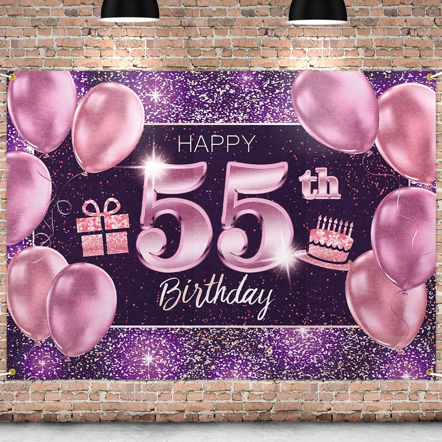 Amazon PAKBOOM Happy 55th Birthday Backdrop Pink Photo Background 