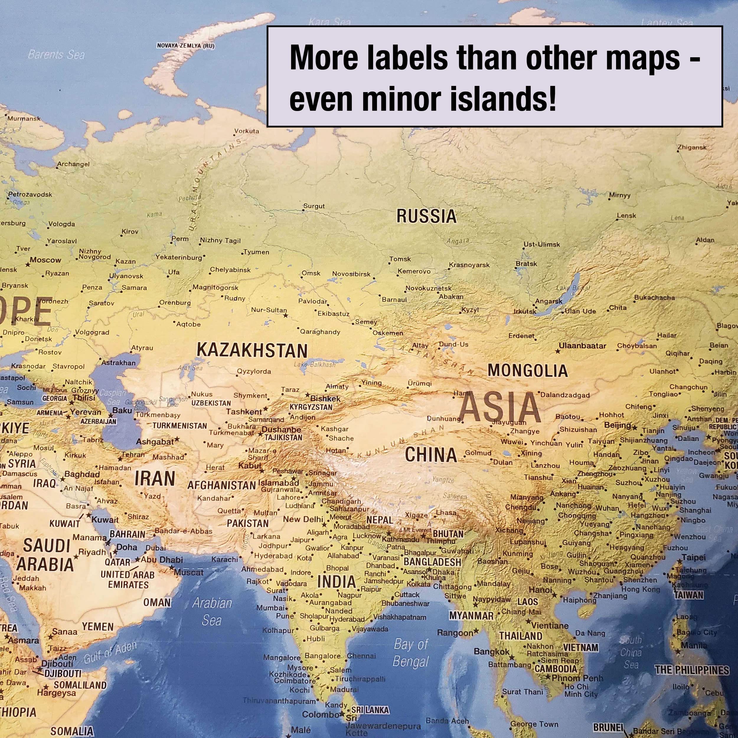 Laminated World Ranger Map Poster | Physical Style Map | Includes The ...