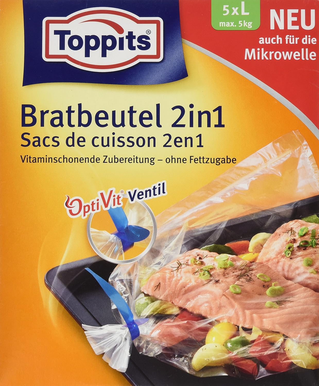 Toppits 2-in-1 braadzak voor oven en magnetron, maat L, 5 stuks ...