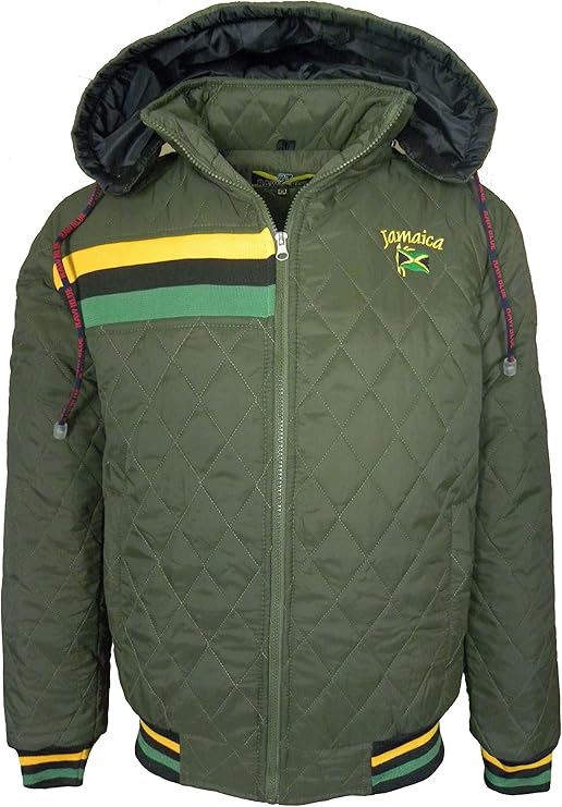 Raw Blue Mens Jamaica Quilted Jacket with Detachable Hood Jamaica Logo ...