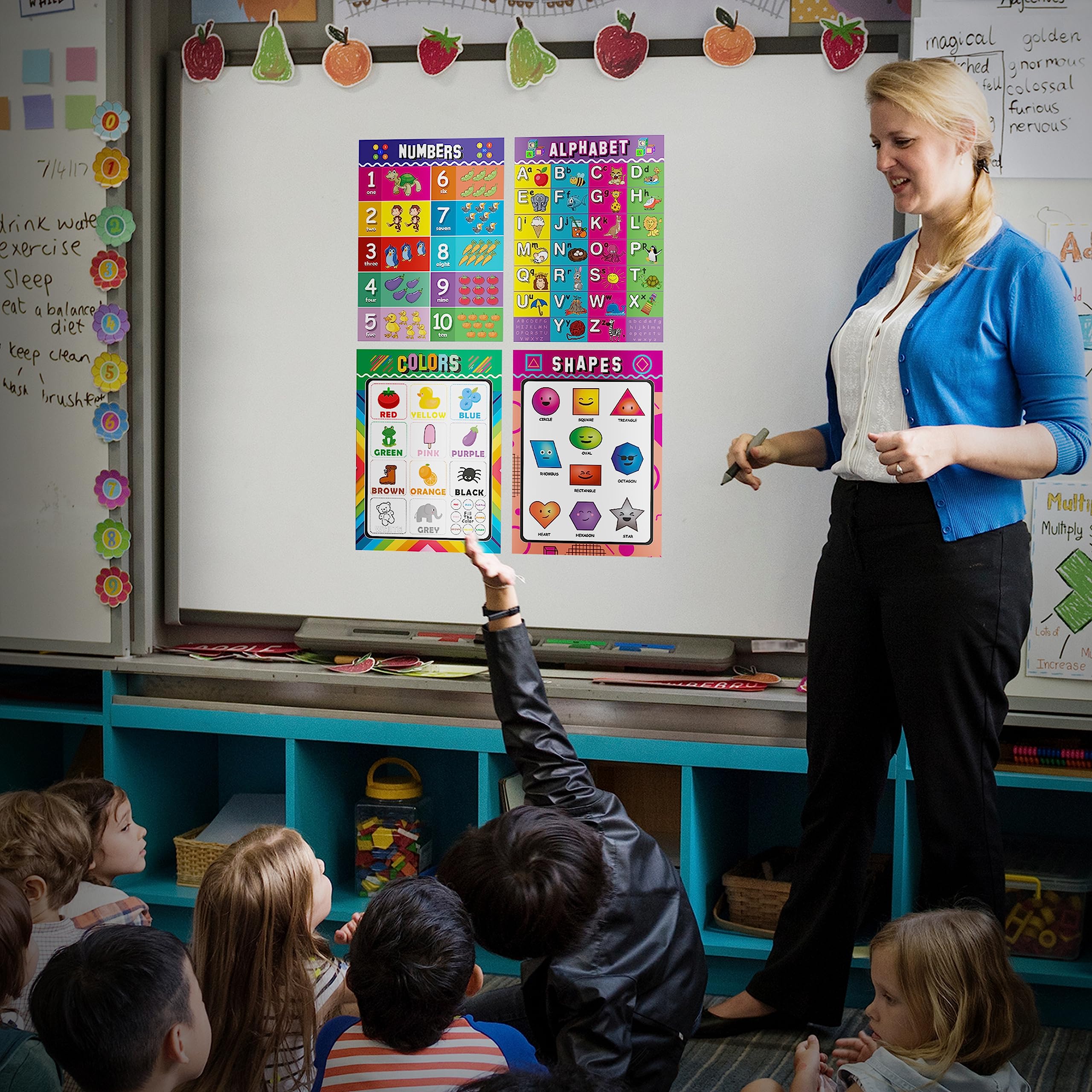 Mua easykart labels 4 Pack - ABC Alphabet + Numbers 1-10 + Shapes + Colors Poster Set - Toddler ...