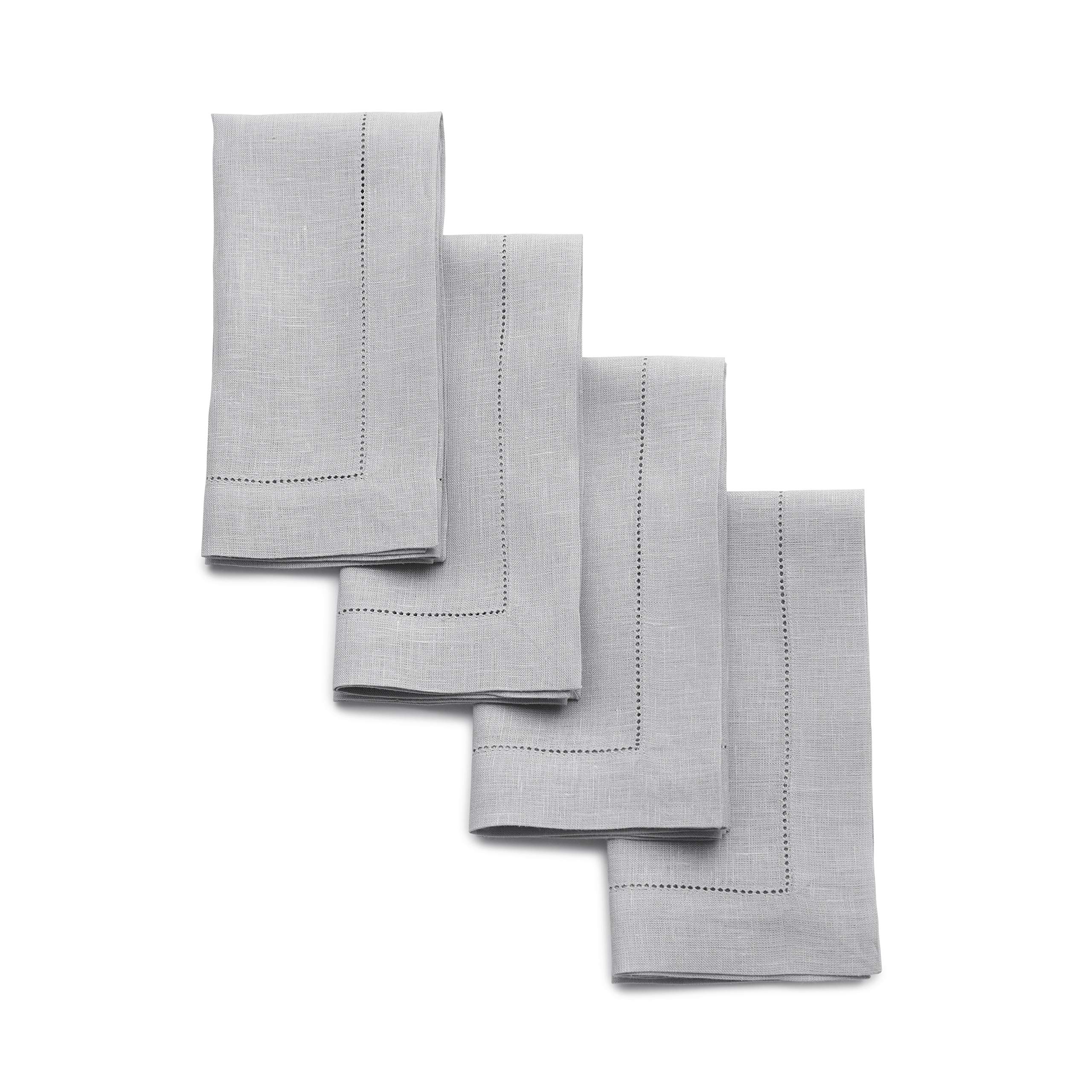 Solino Home Hemstitch Linen Dinner Napkins 20 x 20 Inch - Soft Grey 100 ...