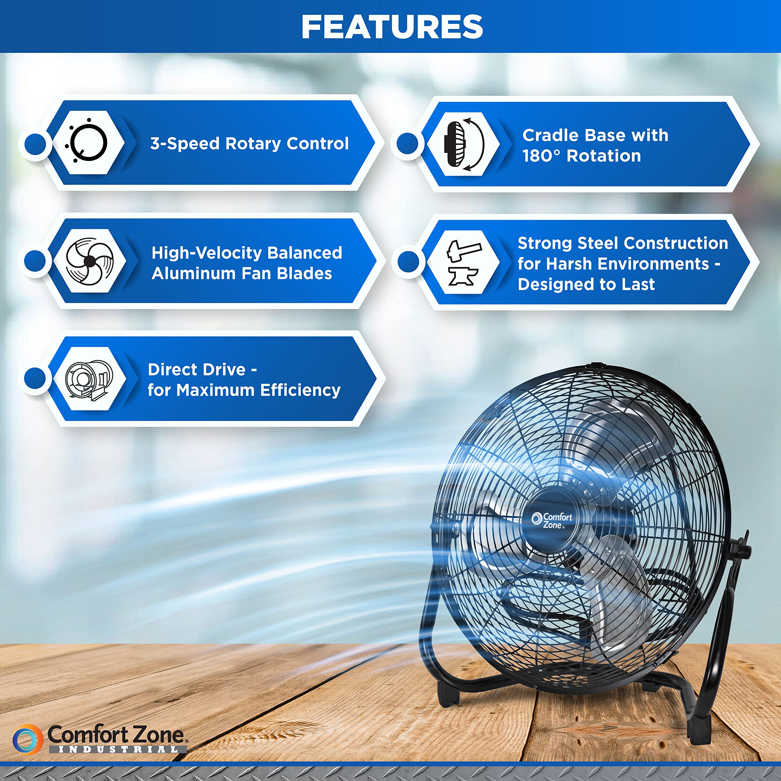 Mua Comfort Zone Cradle Floor Fan, Electric, High-Velocity,180 Degree ...