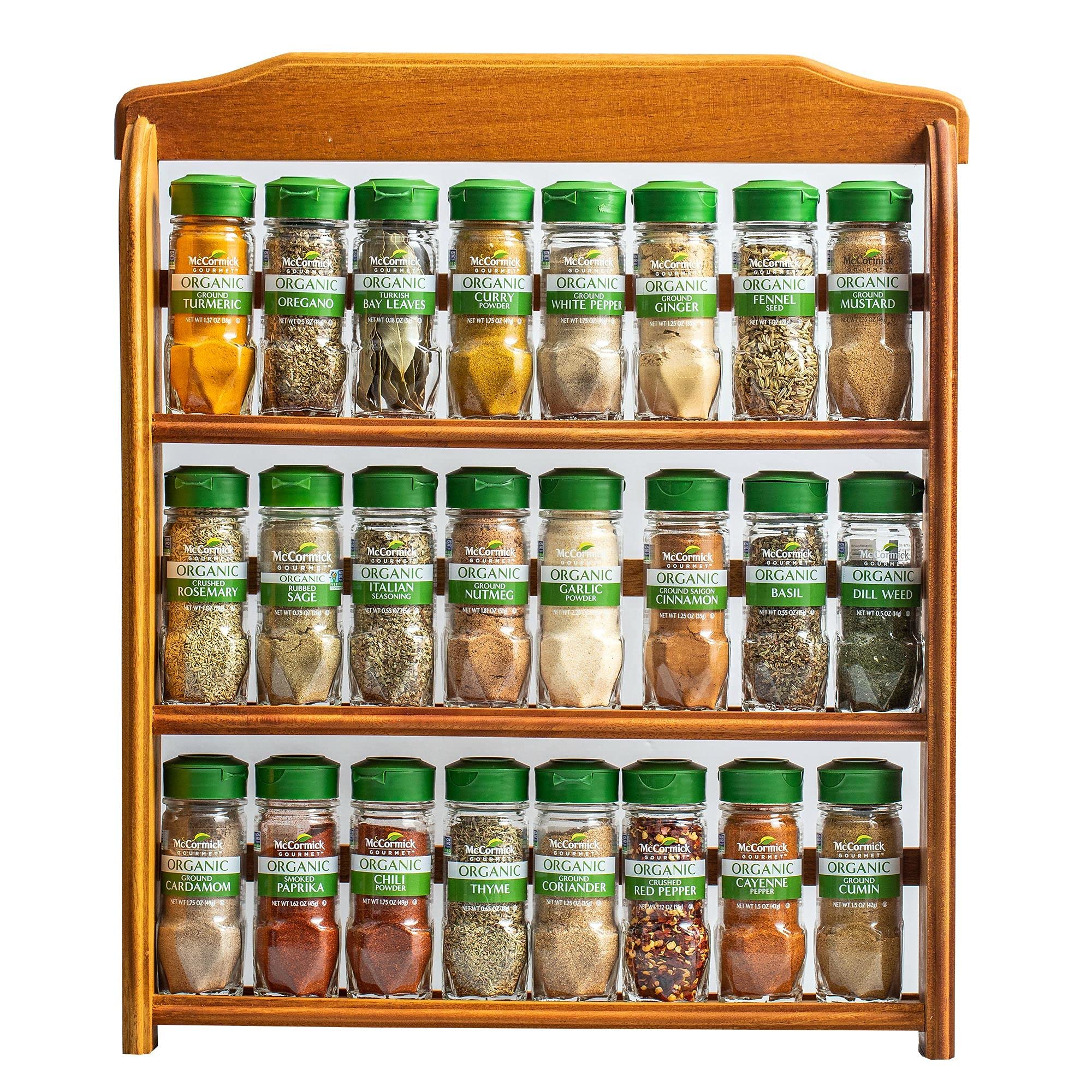 McCormick Gourmet Three Tier Wood 24 Piece Organic Spice Rack Organizer ...