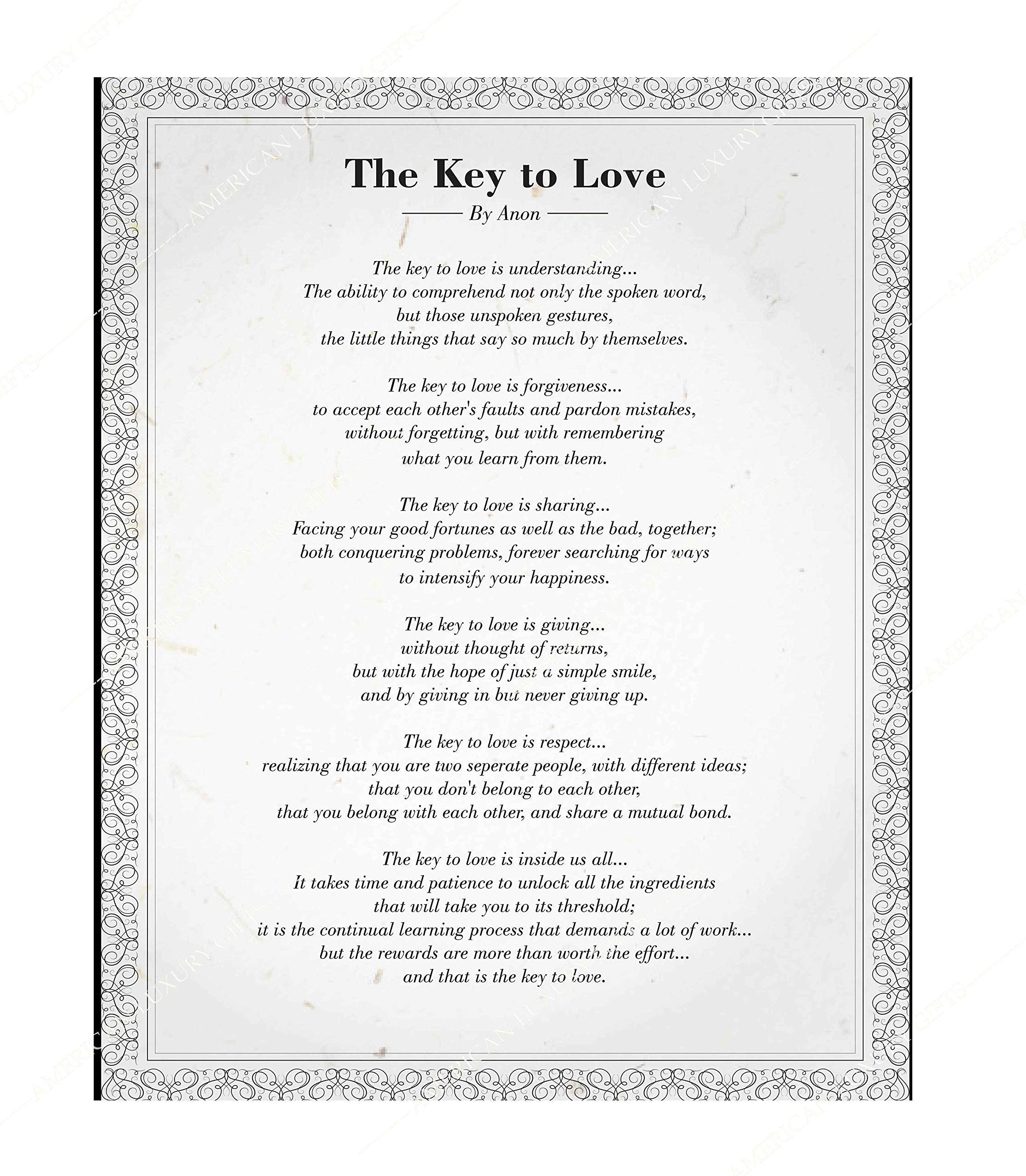 The Key to Love Romantic Poem Wall Art – Distressed Parchment Style ...