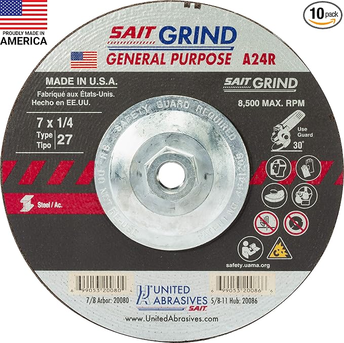 SAIT A24R-BF Abrasive Grinding Wheel 4-1/2 inch Type 27 Grinding Discs ...