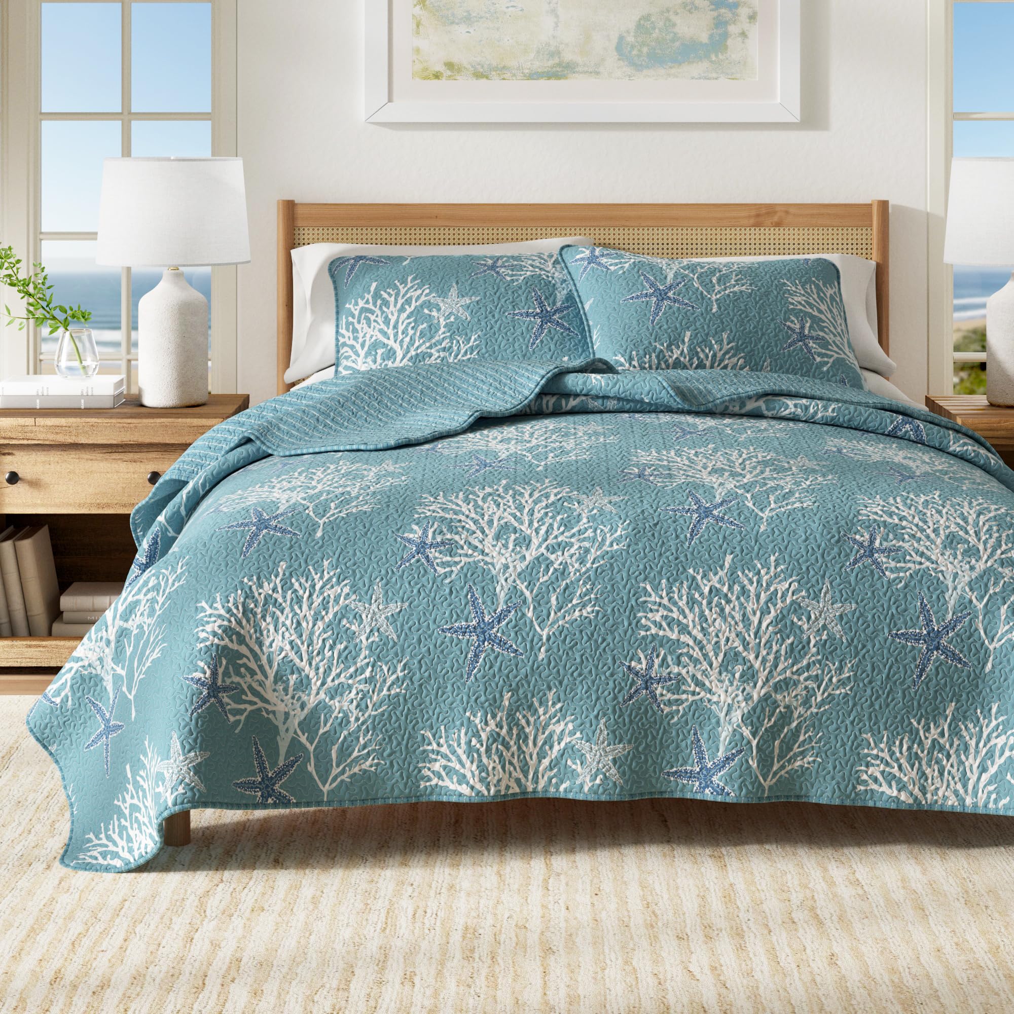 Great Bay Home Twin/Twin XL Coastal Quilt Bedding Set, Summer Coastal ...