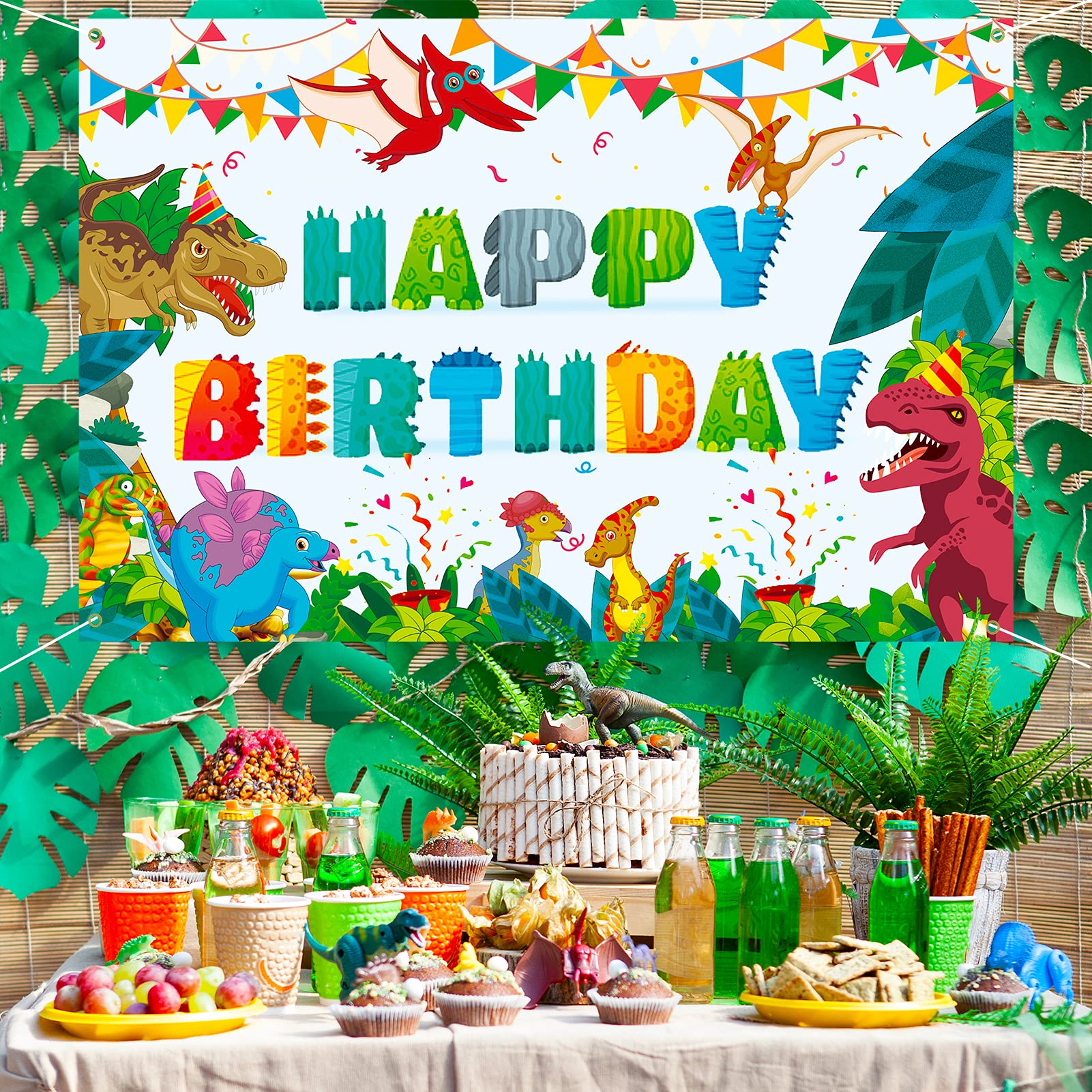 Ufocusmi Dinosaur Birthday Decorations - Large Dinosaur Birthday Banner ...