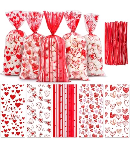 120 Pack Treat Goody Bags AouEtnay 120 Pieces Valentines Cellophane ...