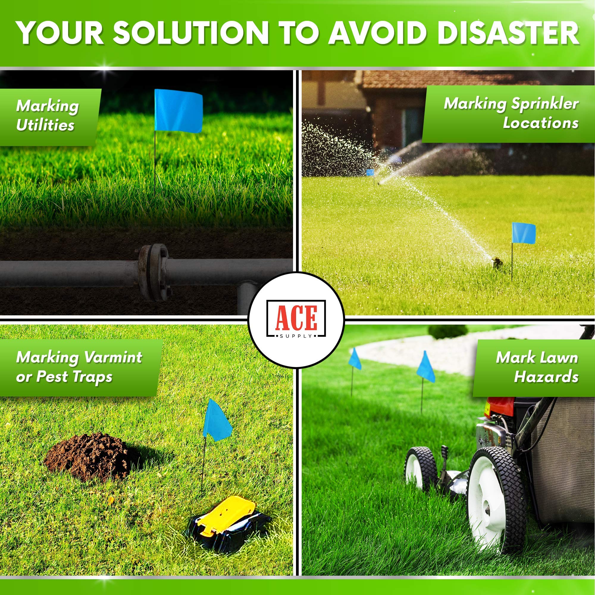 Blue Marking Flags 100 Pack - 4x5x15 Inch Blue Yard Flags - Markers For ...