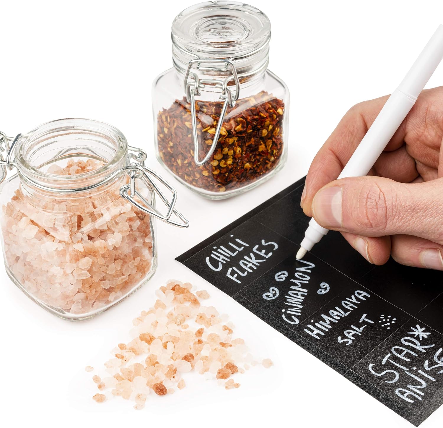 Oak & Steel – 12 Mini Clip Top 100ml Glass Jars with 24 Labels and ...