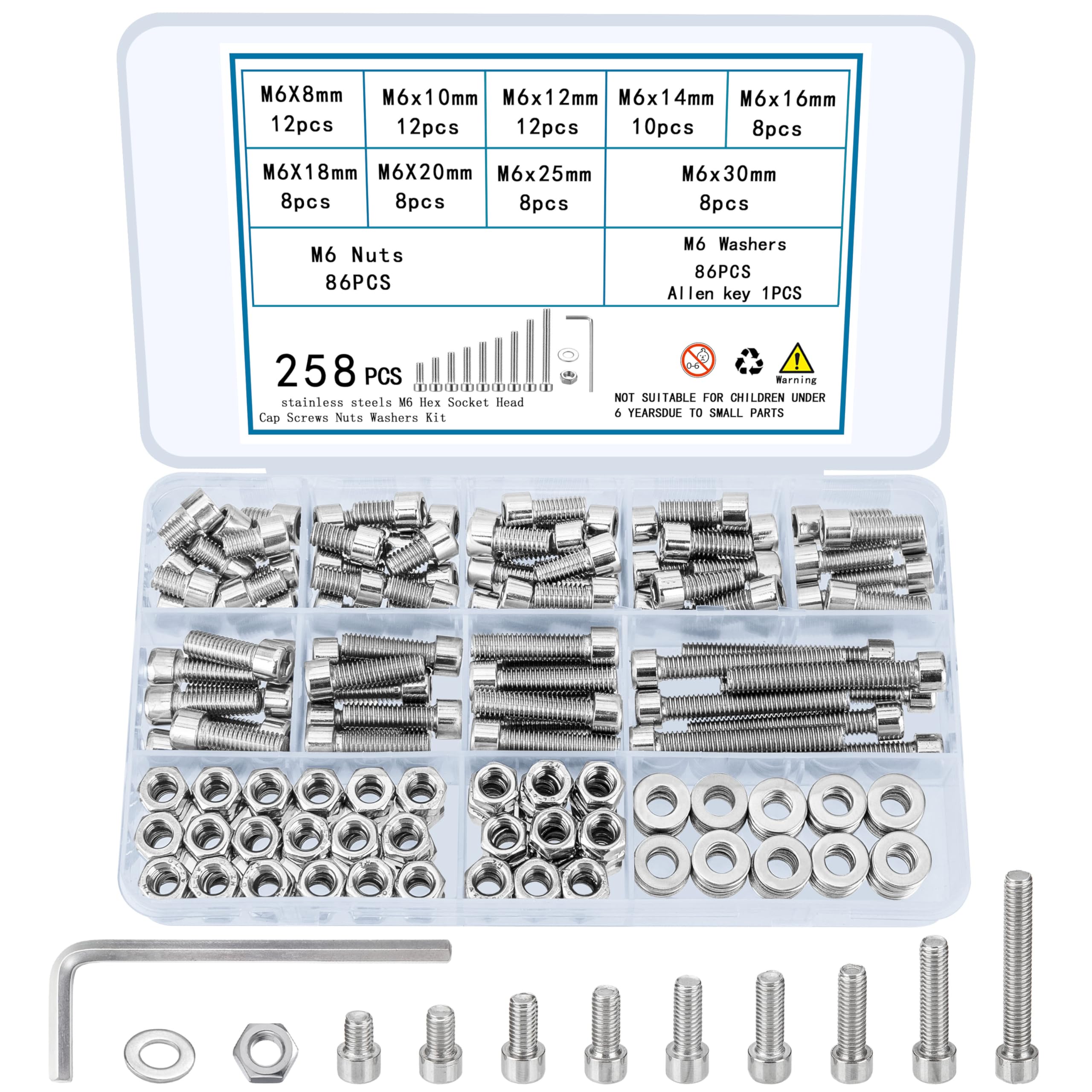 Mua 258 Pcs M6 Screws and Nuts, Hex Socket Head Cap Screws Nuts and ...