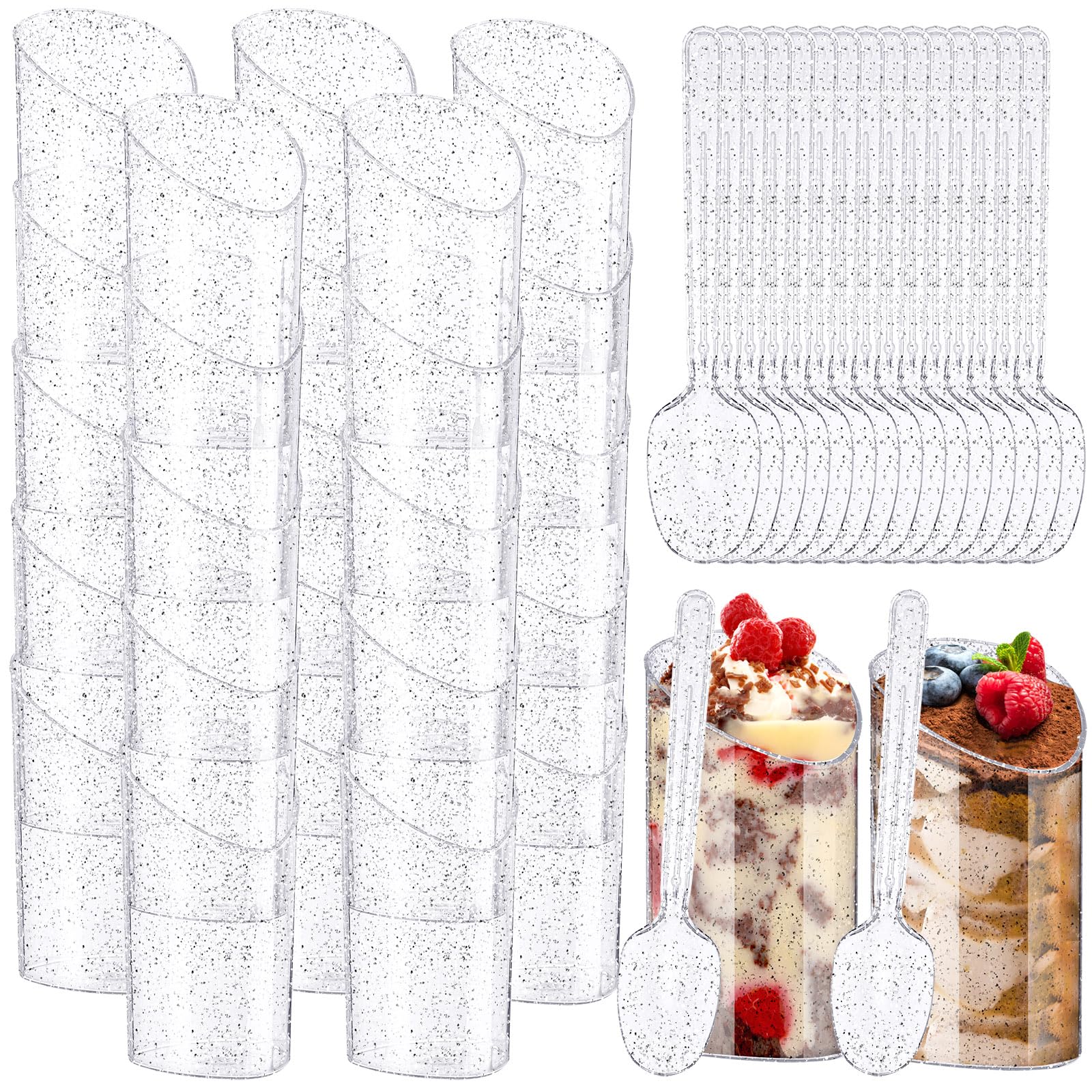Skylety 100 Pack 3 oz Glitter Dessert Cups with Spoons Mini Shooter ...