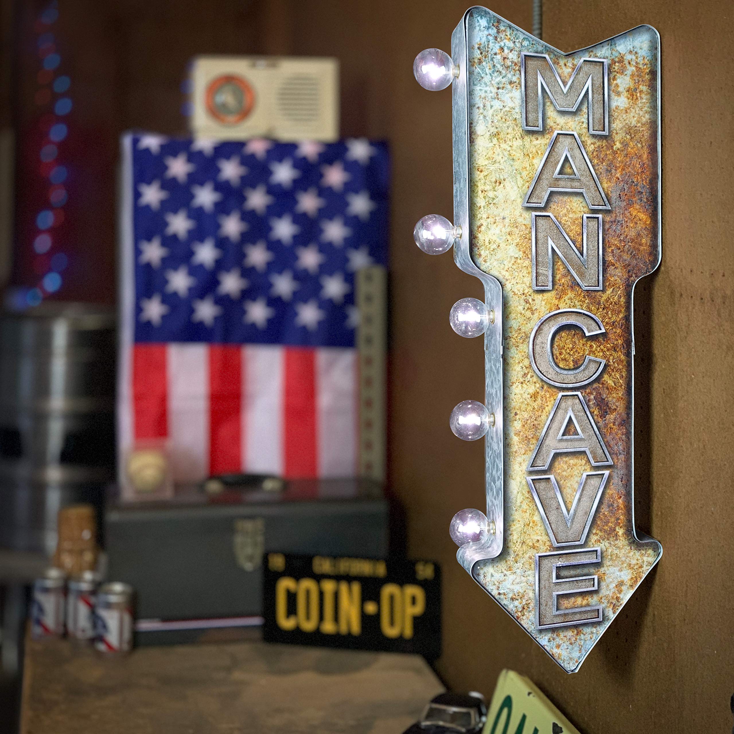 Man Cave Double-Sided Marquee Sign With Vintage Print And LED Bulbs ...