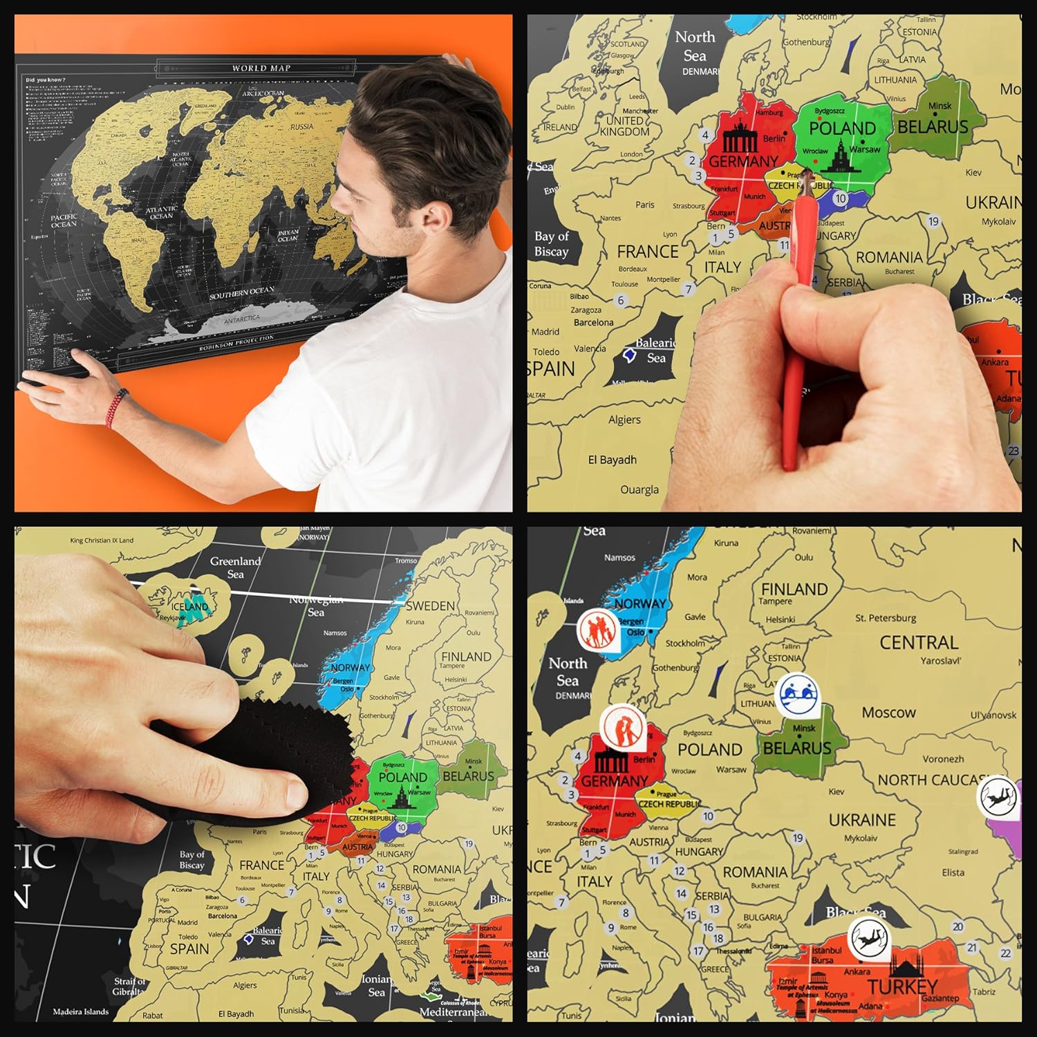Wond3rland Premium Scratch Off Map of The World + Bonus Europe Map | Personalized Wall Map ...