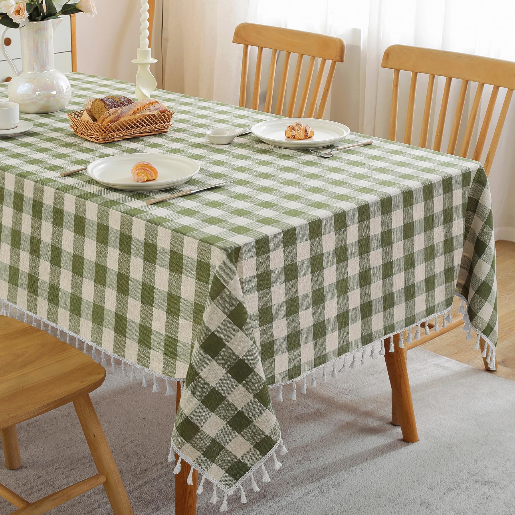 JIALE Spring Checkered Table Cloth Rectangle Cotton Linen Fabric ...