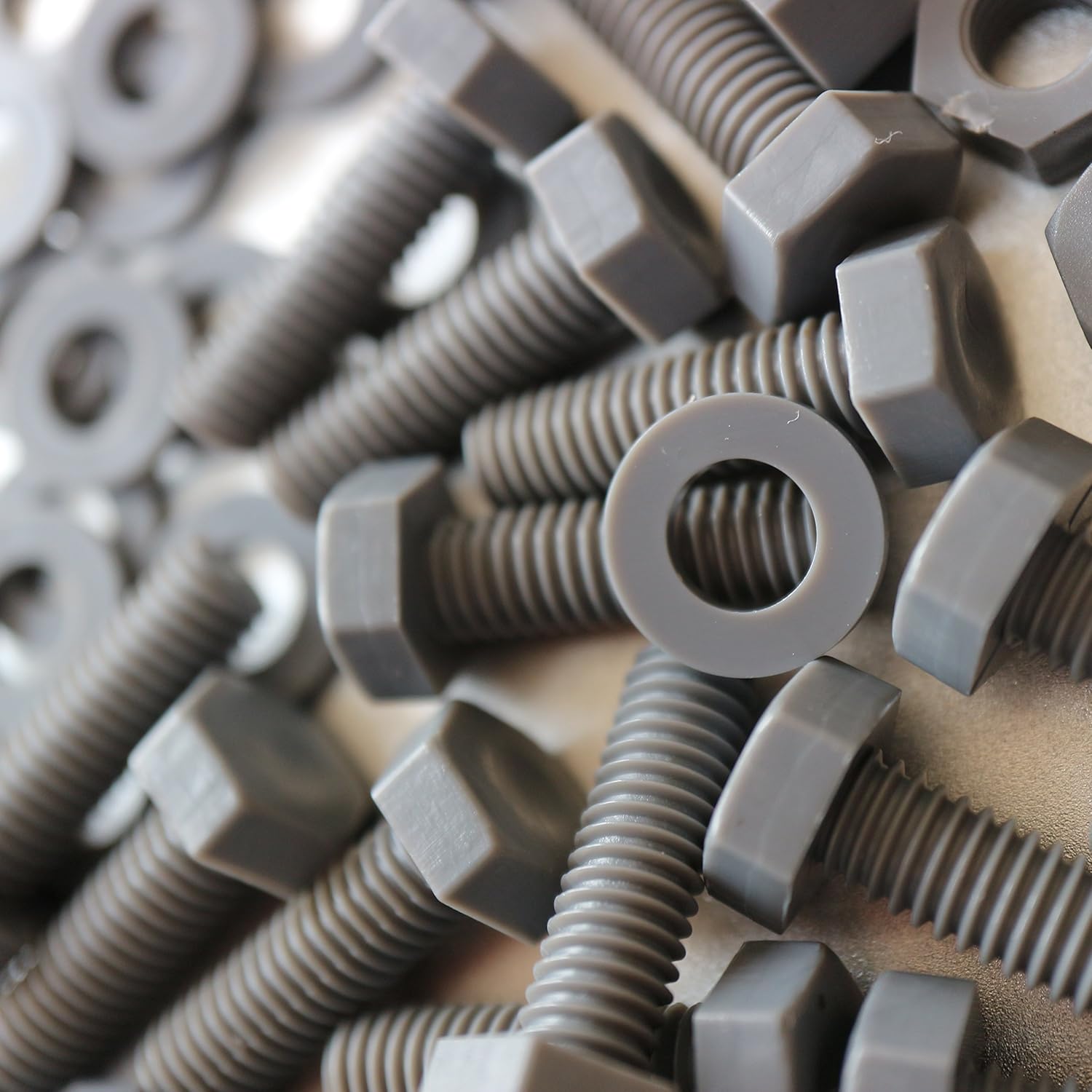50 x Hexagon Head Screws Grey PVC Plastic Nuts and Bolts, Oxidation ...