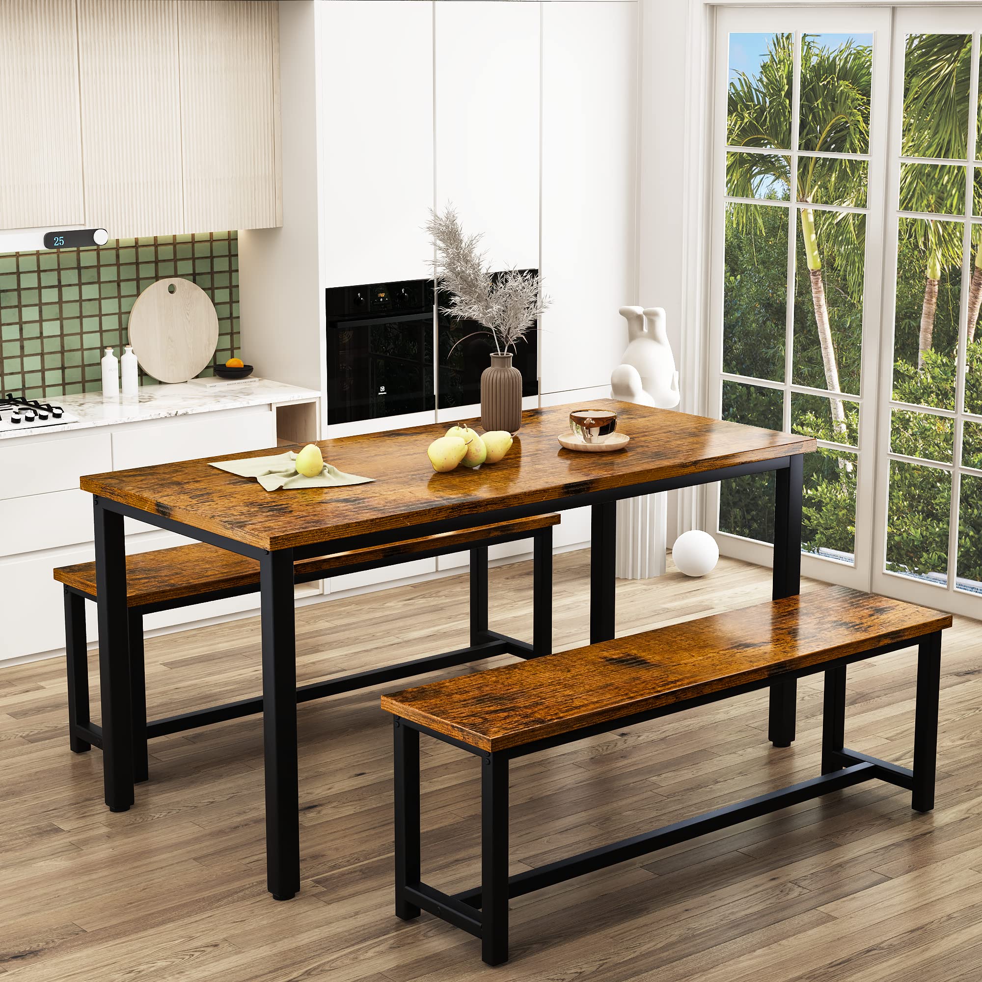 Recaceik Dining Table Set For 4 Kitchen Table Set With 2 Dining Benches ...