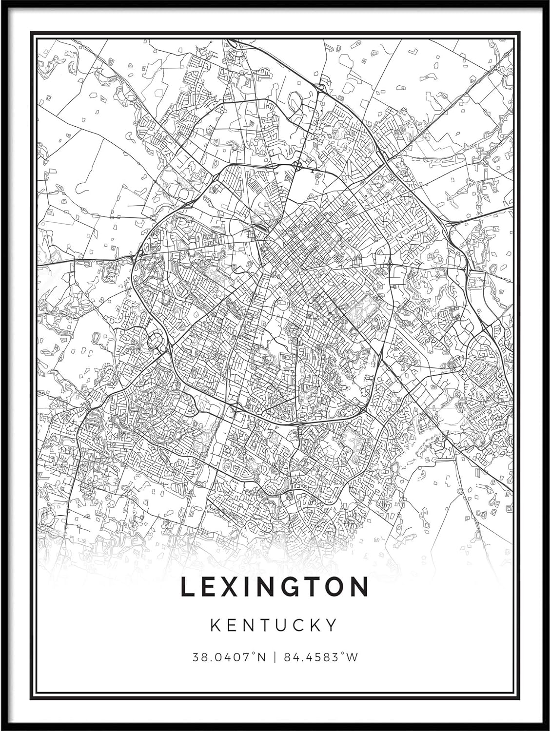 Amazon.com: Squareious Lexington map Poster Print | Modern Black and ...