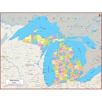 36 x 27 Michigan State Wall Map Poster with Counties Philippines | Ubuy